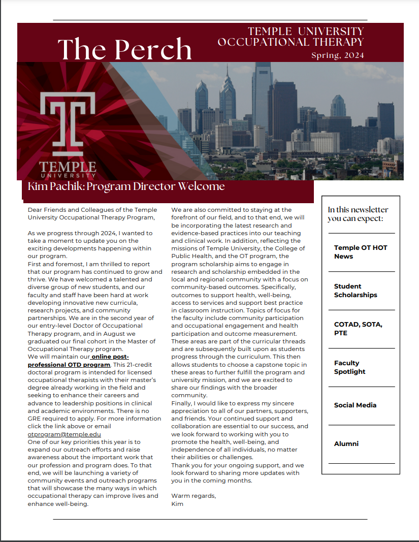 Current Newsletter – TEMPLE UNIVERSITY OCCUPATIONAL THERAPY (TUOT)